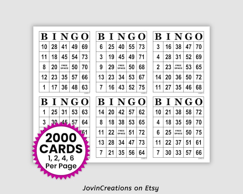 2000 Jumbo Printable Bingo Cards Pdf Download, 1, 2, 4, and 6 per Page ...