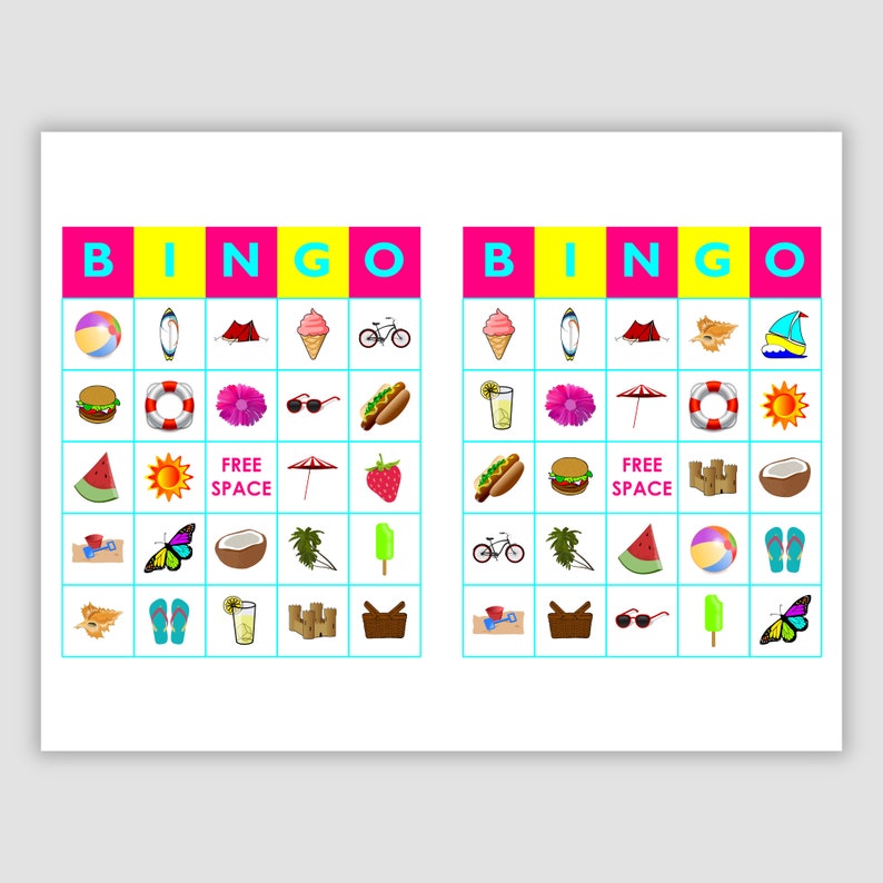 200 Summer Bingo Cards, 2 per Page, Instant Printable Pdf Download, Fun ...