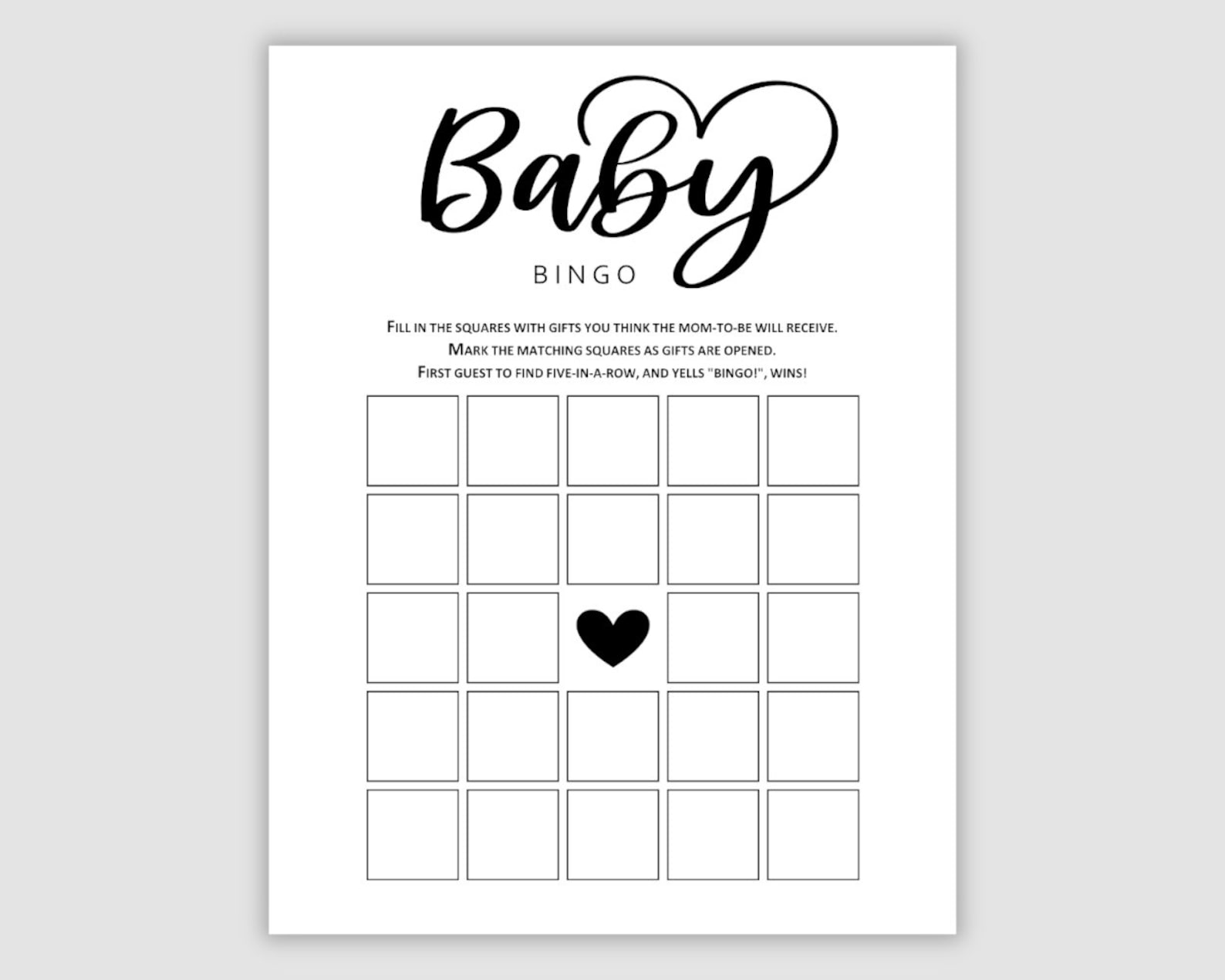 Baby Bingo Card, Blank to Have Guests Fill In, Instant Printable Pdf ...