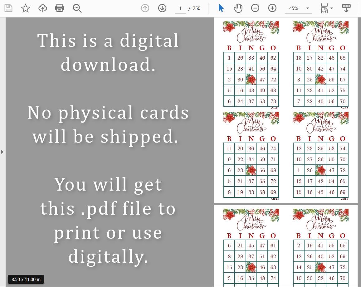 1000 Christmas Bingo Cards Pdf Download, 1, 2, and 4 Per Page, Instant ...
