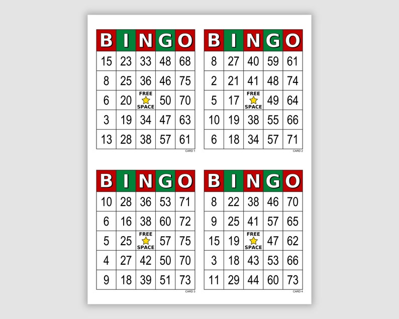 500 Red and Green Bingo Cards, 1, 2, and 4 per Page, Pdf Download ...