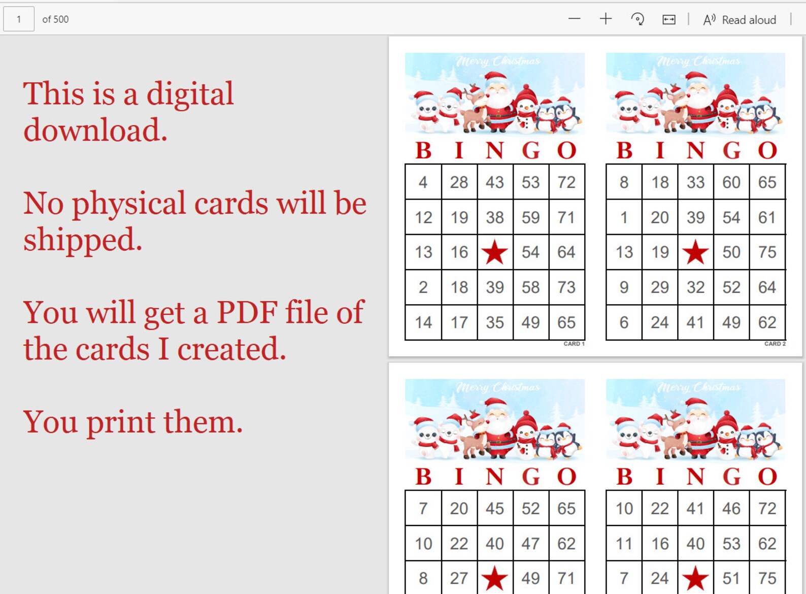 1000 Christmas Bingo Cards Pdf Download 2 per Page Instant - Etsy