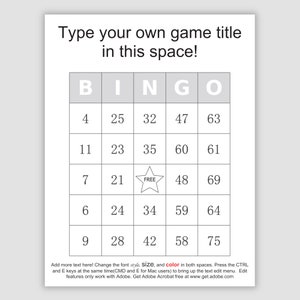1000 Editable Bingo Cards Template 75 Call Top and Bottom - Etsy