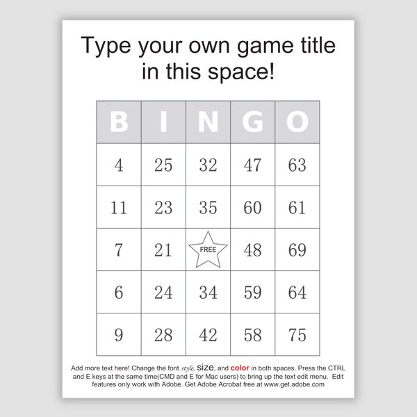 Bingo Cards Black and White - Etsy