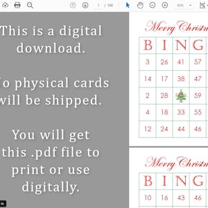 100 Merry Christmas Bingo Cards Pdf Download, 1 per Page, Instant ...