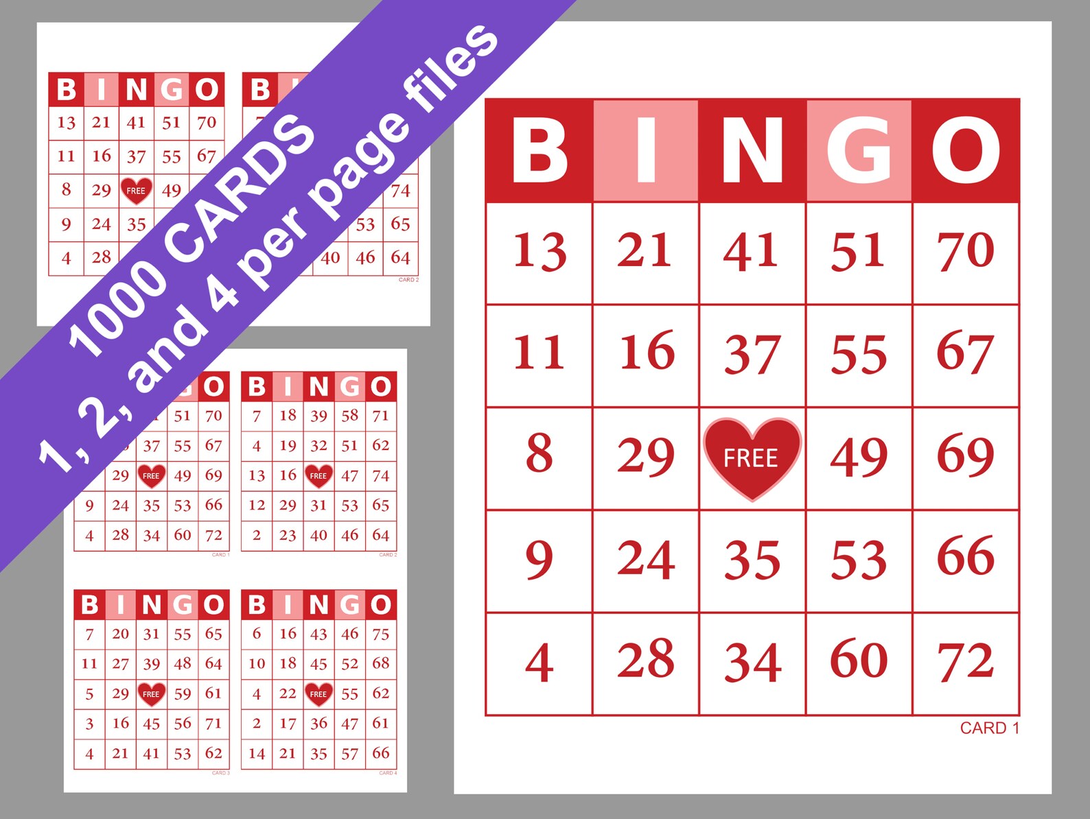 1000 Valentines Day Bingo Cards Pdf Download 1 2 4 per - Etsy