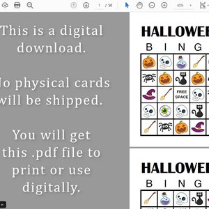 50 Halloween Picture Bingo Cards Pdf Download, 1 and 2 per Page ...