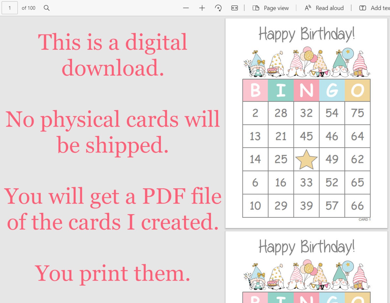 100 Birthday Bingo Cards Pdf Download 1 per Page Instant - Etsy