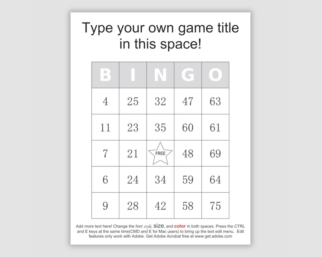 1000 Editable Bingo Cards Template, 75 Call, Top and Bottom Text Edits ...