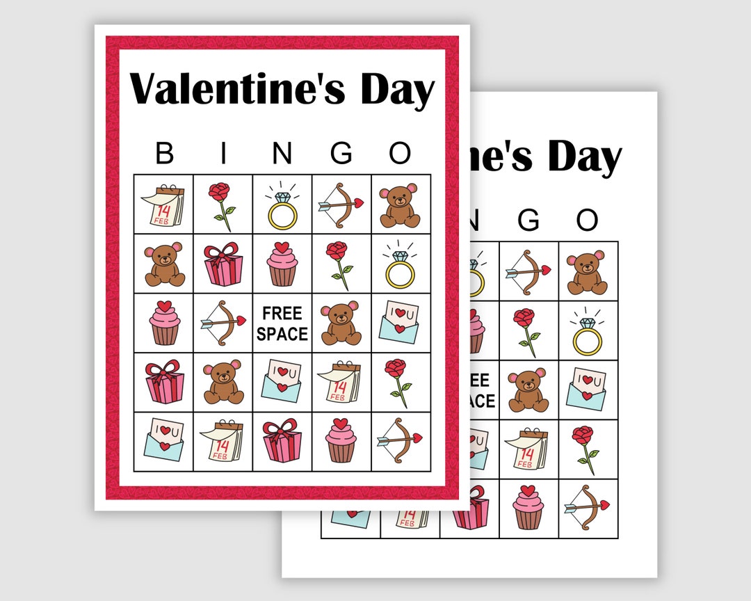 50 Valentine's Day Bingo Cards, 1 and 2 per Page, Instant Printable Fun ...