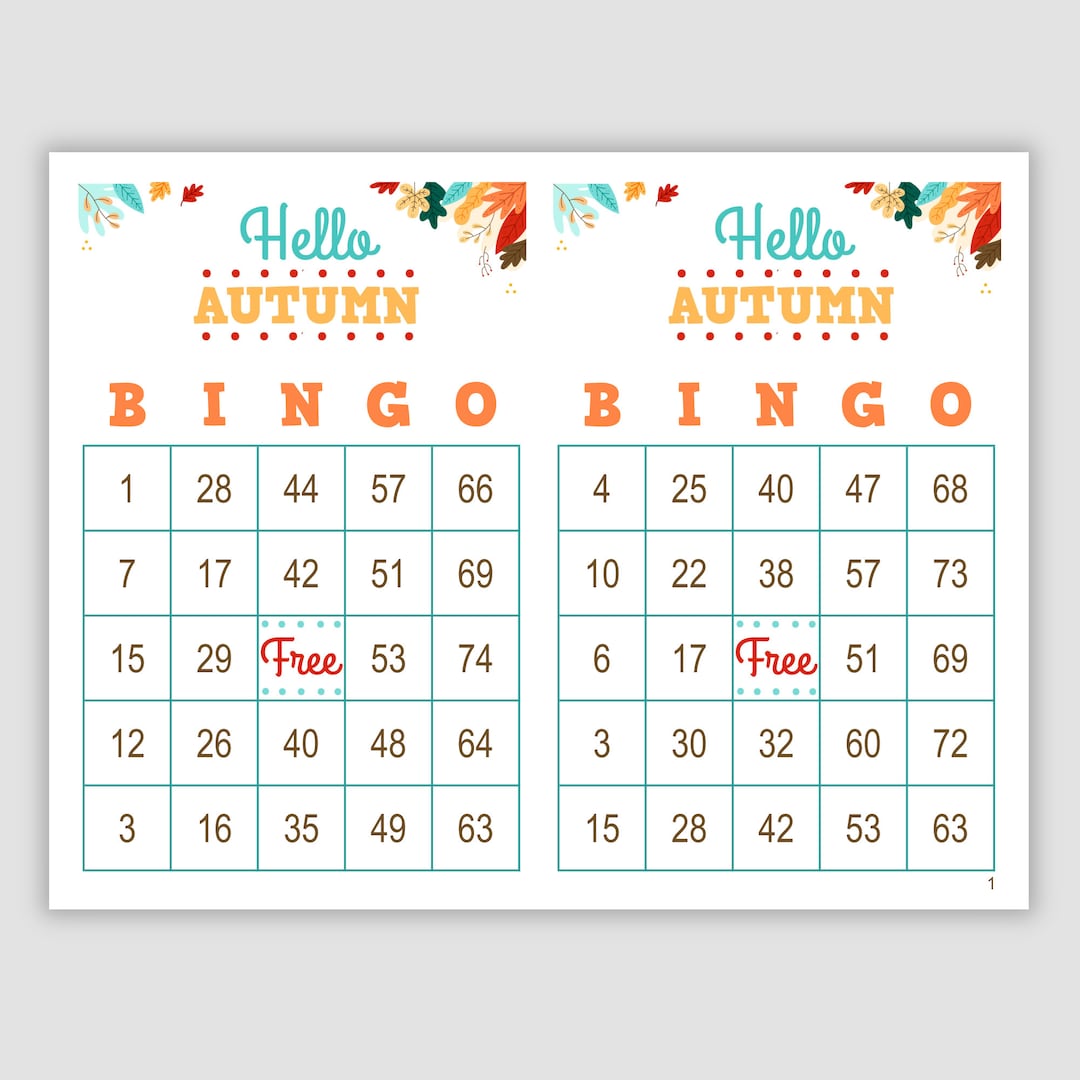 1000 Autumn Bingo Cards Pdf Download, 2 per Page, Instant Printable Fun ...