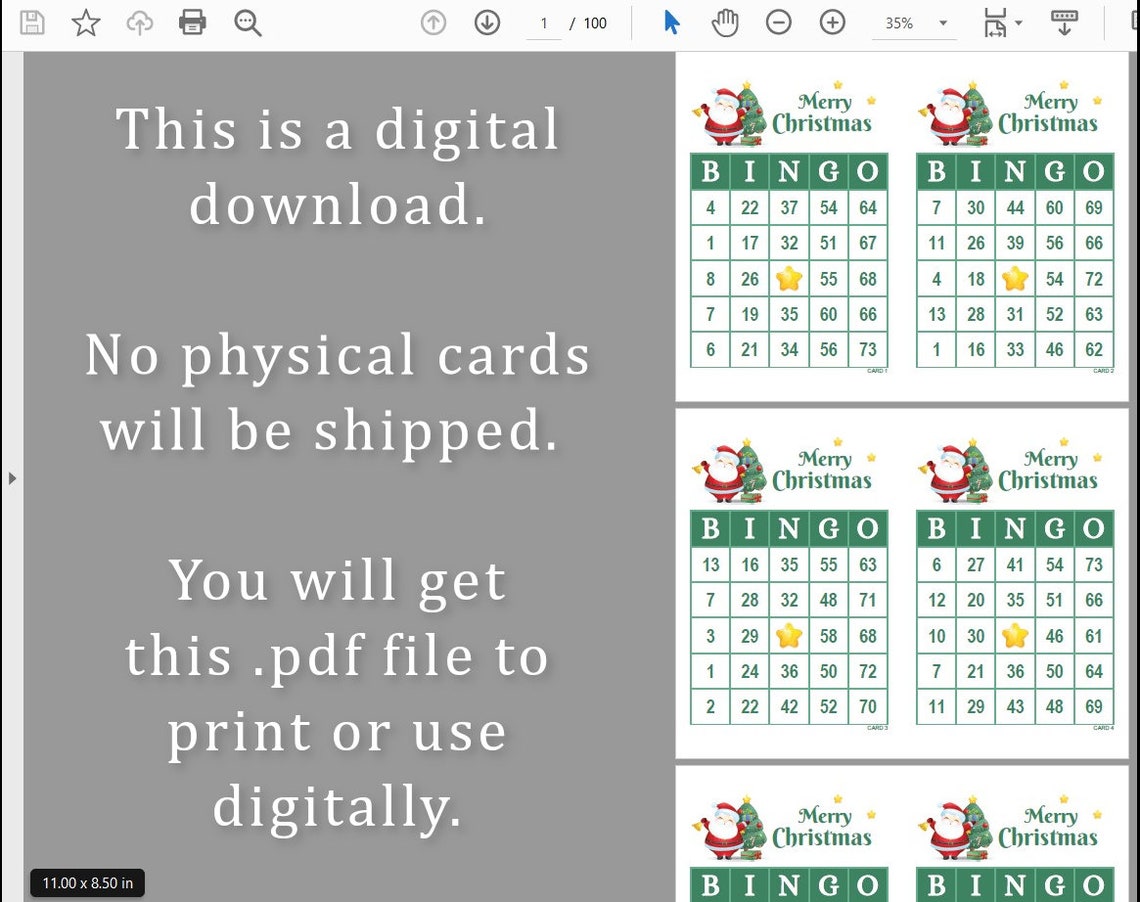 200 Christmas Bingo Cards Pdf Download, 1 and 2 per Page, Instant ...