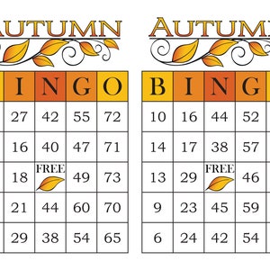 200 Autumn Bingo Cards, 1 and 2 per Page, Instant Printable Pdf ...