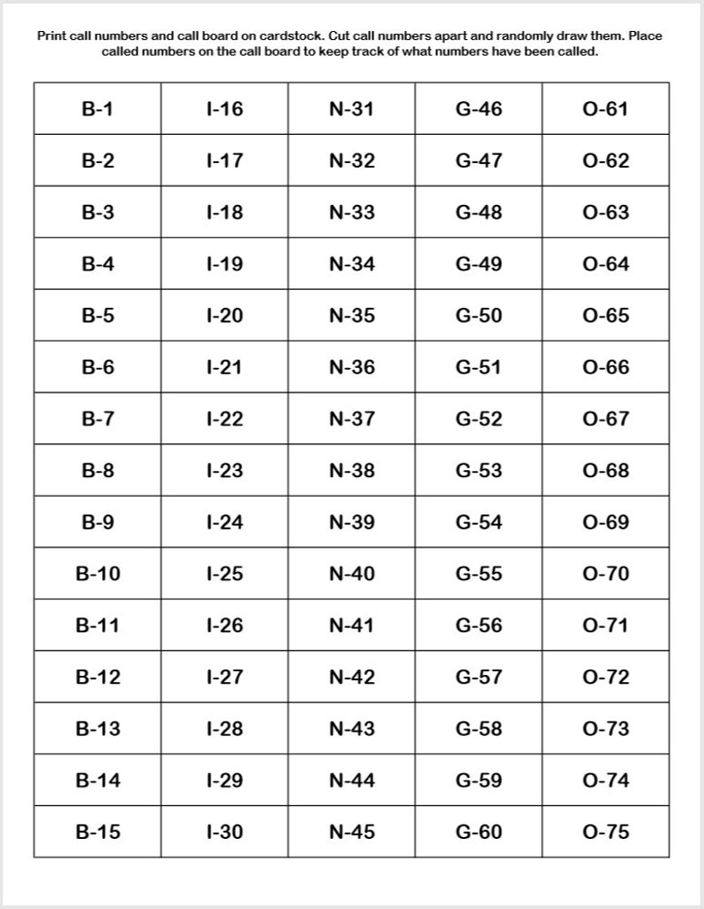 1000 Bingo Cards Pdf Download 1 per Page Instant Printable - Etsy