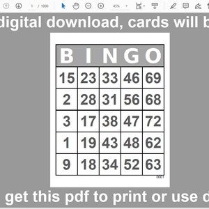 1000 Bingo Cards Pdf Download Large Print No Free Space 1 - Etsy