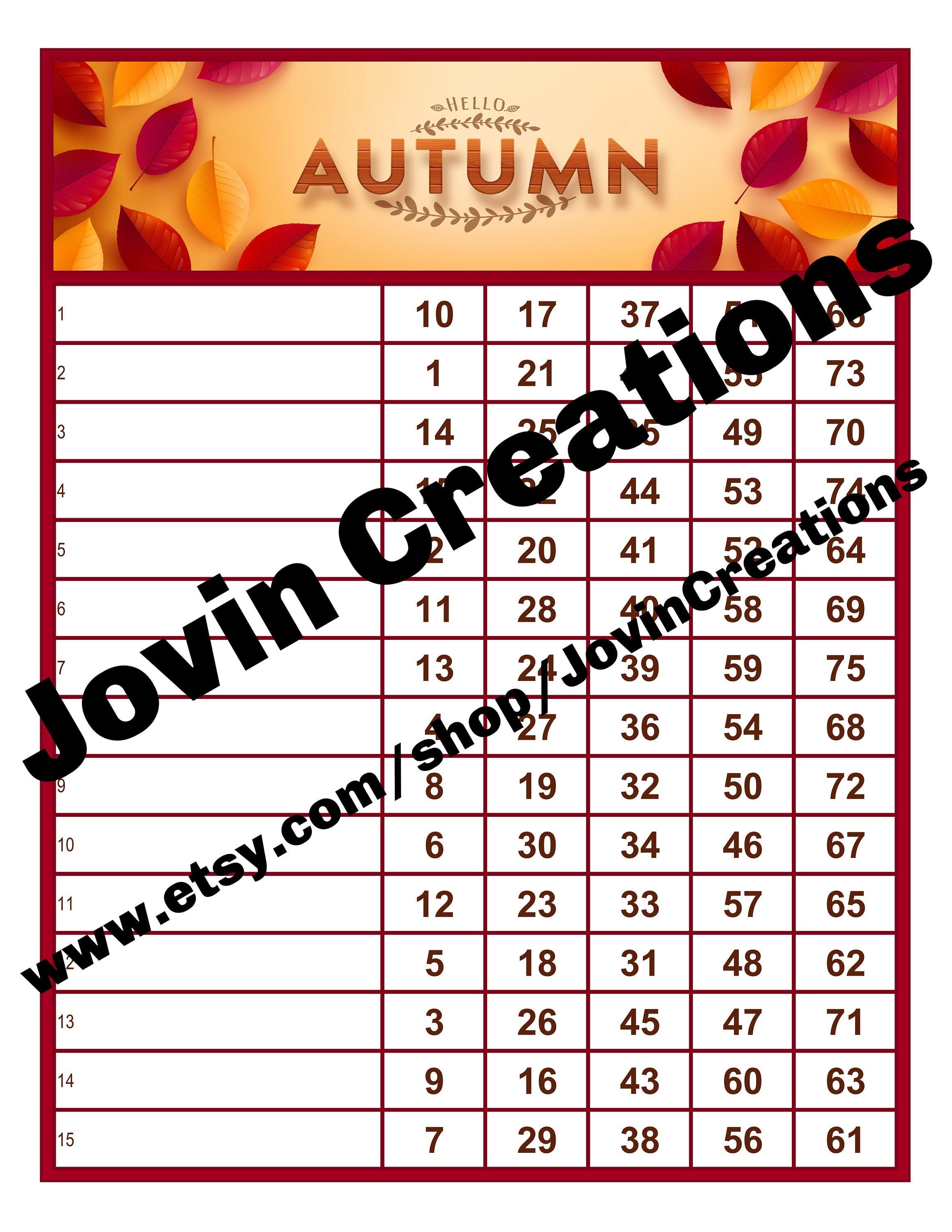 2 Autumn Bingo Boards Plus 1 Blank, 15 Line, 75 Call, Instant Printable ...