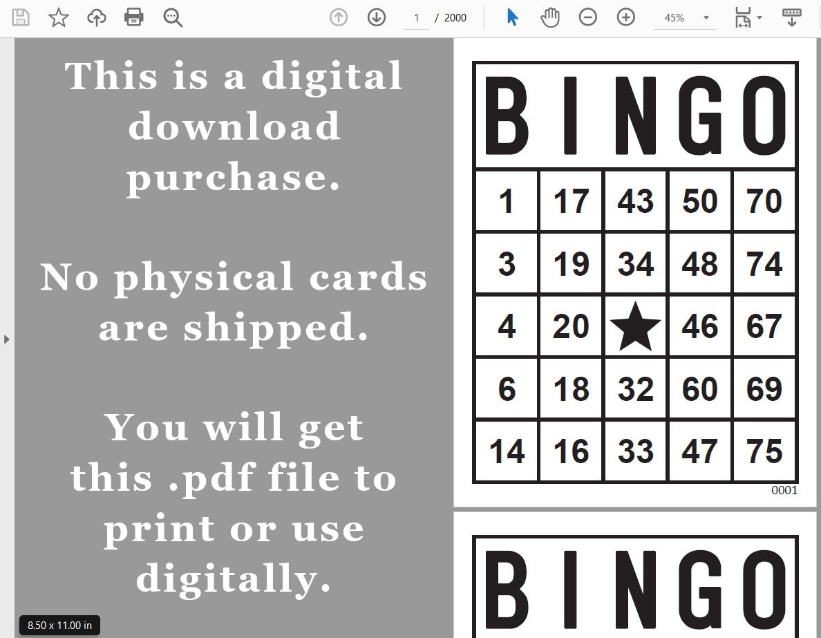 2000 Bingo Cards Pdf Download, 1, 2, and 4 per Page, Instant Printable ...