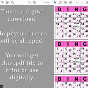 1000 Double Bingo Cards Pdf Download, 1, 2, and 4 per Page, Instant ...
