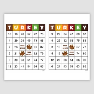 1200 Turkey Bingo Cards, 1, 2, 4 and 6 per Page, 90 Call Game With 36 ...