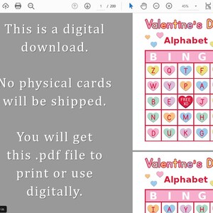 200 Valentine’s Day Alphabet Bingo Pdf Download, 1 per Page, 24 Call ...