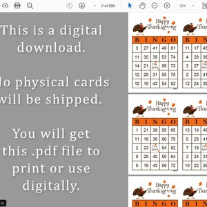 1000 Thanksgiving Bingo Cards, 1, 2, and 4 per Page, Pdf Download ...