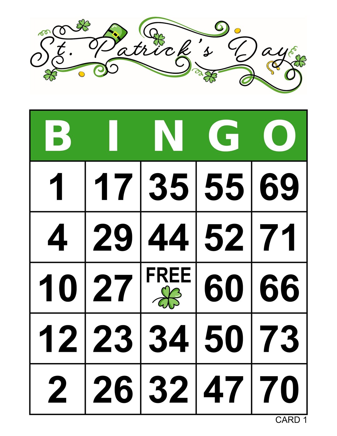 1000 St. Patrick's Day Bingo Cards Jumbo Bingo Cards Large Print Bingo ...