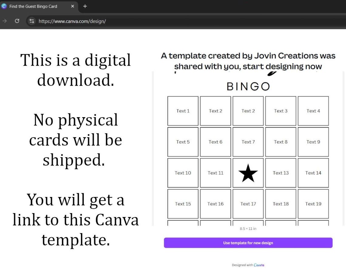 Easy Edit Canva Bingo Card Template and Blank Bingo Card PDF and PNG ...