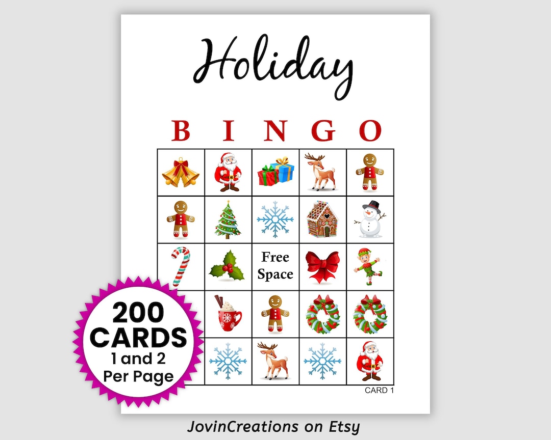 200 Holiday Bingo Cards Pdf Download, 75 Call, 1 and 2 per Page ...