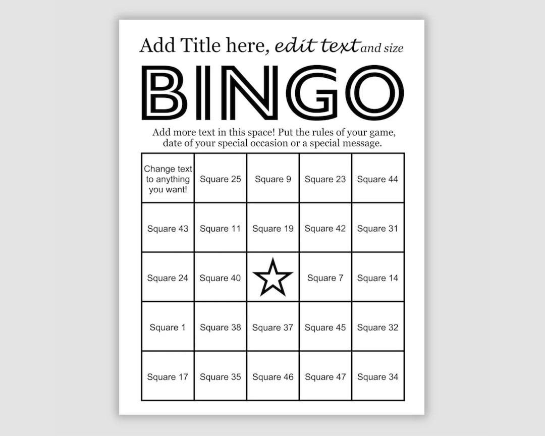 50 Card Editable Text Bingo Template, 48 Calls, DIY Custom Bingo Cards ...
