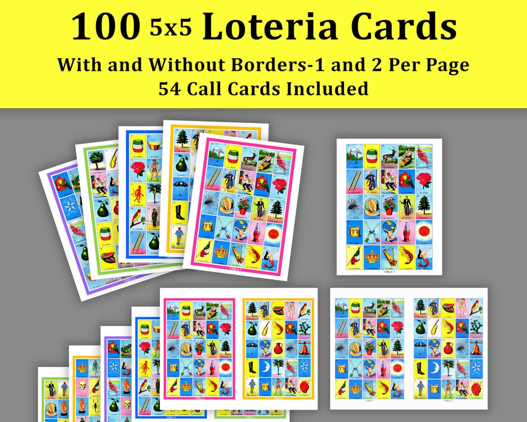 Loteria Cards 100 Card PDF, 5x5 Grid, Printable Bingo Cards Loteria ...