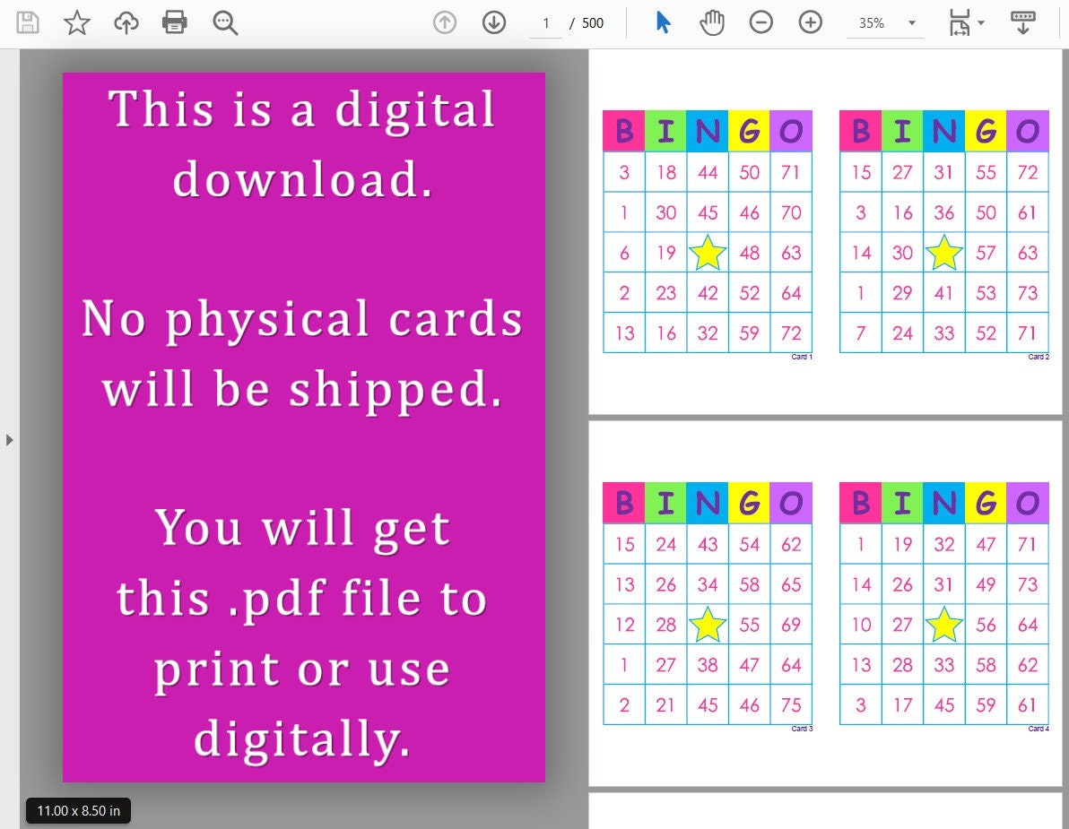 1000 Bingo Cards Pdf Download, 1, 2, and 4 per Page, Instant Printable ...