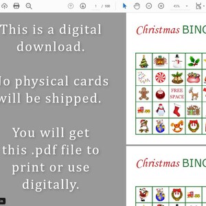 100 Christmas Bingo Cards Pdf Download, 1 and 2 per Page, Printable ...