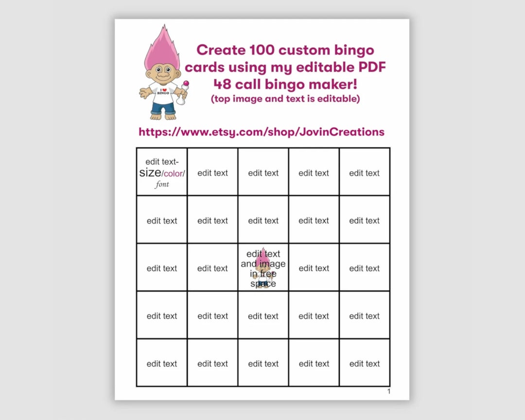 Custom Bingo Template, 50 Cards Automatically Fill, 48 Call, Top and ...