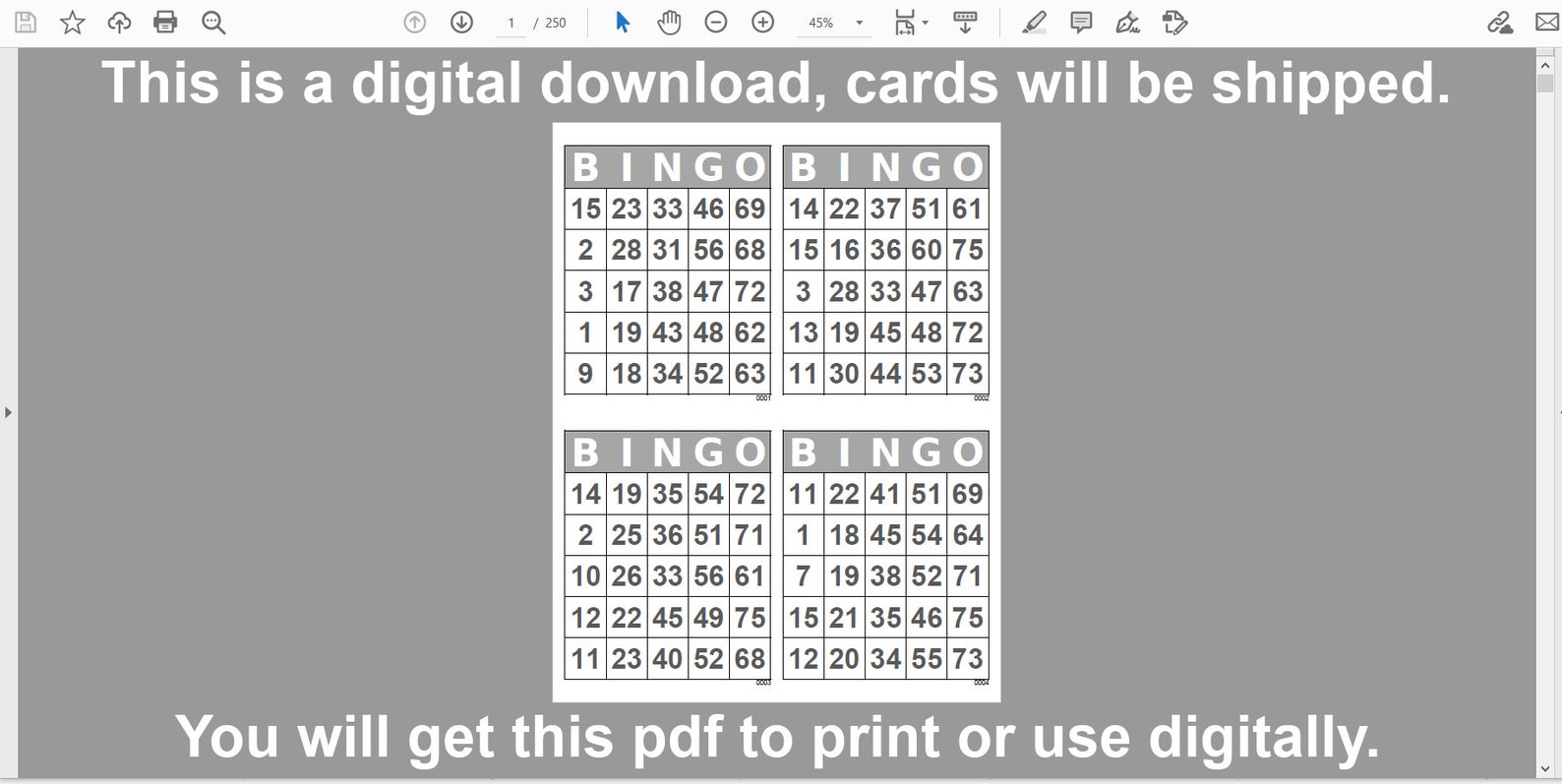 1000 Bingo Cards Pdf Download Large Print No Free Space 1 - Etsy