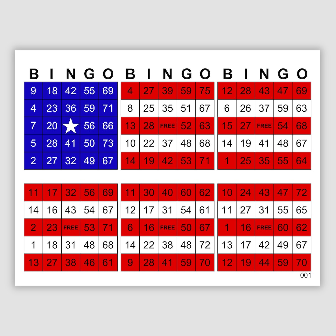 1002 Patriotic Bingo Cards Pdf Download, 6 per Page, Instant Printable ...