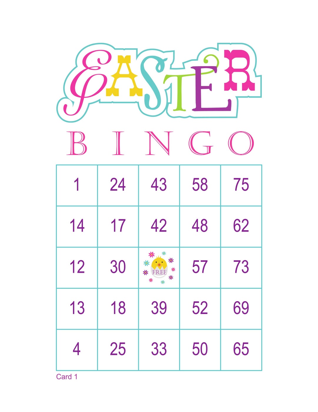 Easter Bingo Cards, 100 Cards, 1 per Page, 75 Call, Instant Pdf ...