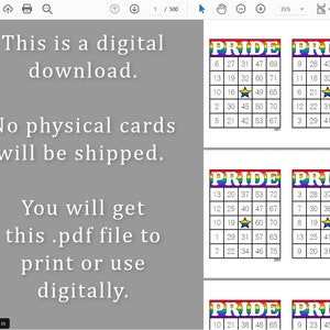 1000 Pride Bingo Cards Pdf Download, 1, 2, and 4 per Page, Instant ...