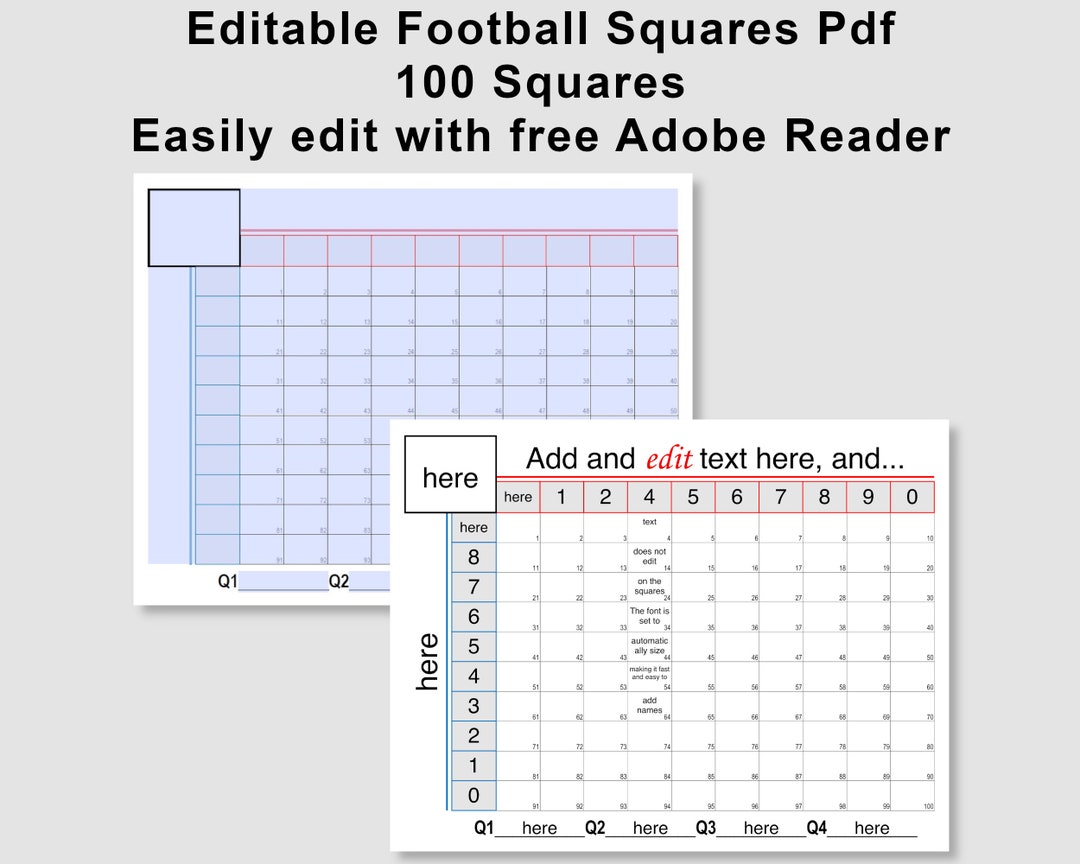 100 Editable Football Squares Template, 100 Squares, Instant Printable ...