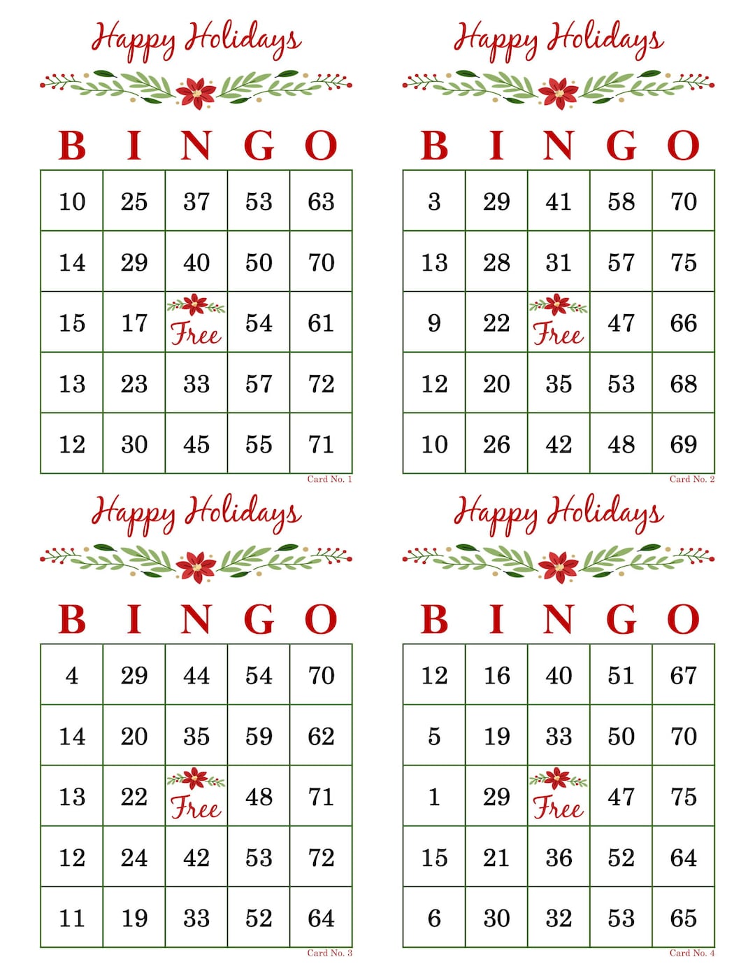 1000 Happy Holidays Bingo Cards Pdf Download 4 per Page - Etsy