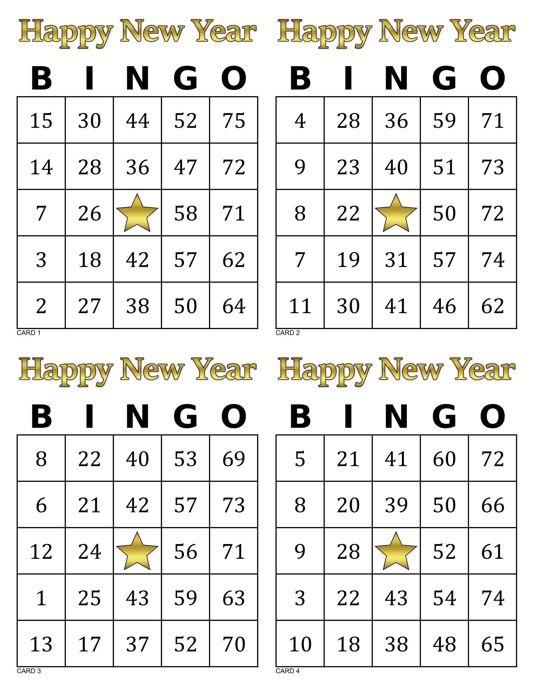 1000 Happy New Year Bingo Cards Pdf Download Prints 4 per - Etsy UK