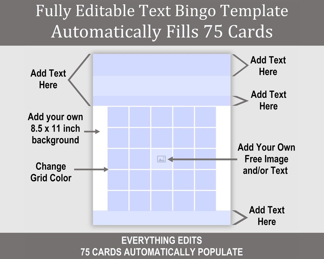 75 Card Editable Text Bingo Template, Everything Edits, Auto-fills 75 ...