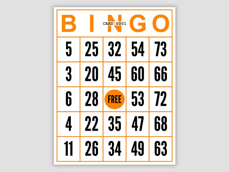 1000 Jumbo Bingo Cards Pdf Download, 1 per Page, Instant Printable Fun ...