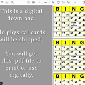1000 Double Bingo Cards Pdf Download, 1, 2, and 4 per Page, Instant Printable Fun Party Game ...