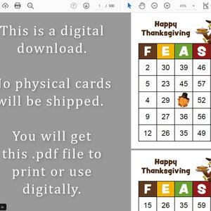 500 FEAST Bingo Cards, 1, 2, and 4 per Page, Pdf Download, Fun ...