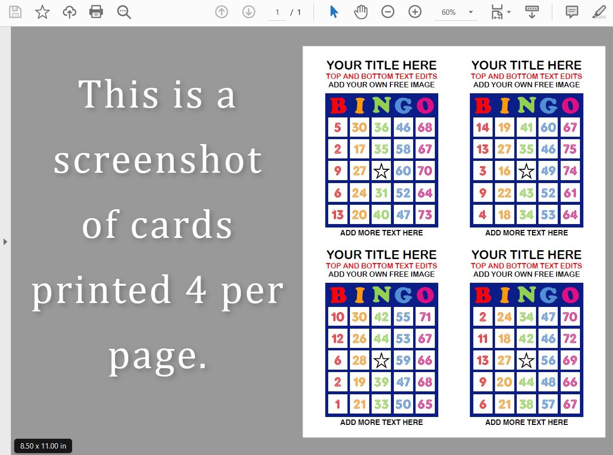 Editable 500 Card Bingo Template, Edit Text at Top and Bottom, Add Your ...