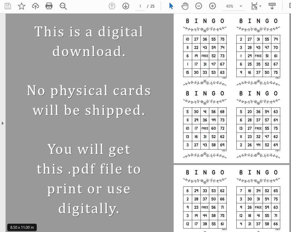 100 Printable Bingo Cards Pdf Download, 1, 2, and 4 per Page, Instant ...