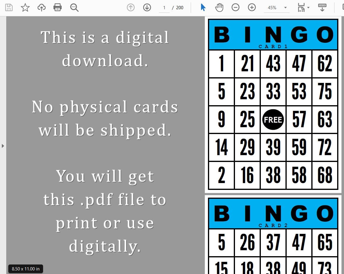 1400 Jumbo Bingo Cards Pdf Download, 1 per Page, 7 Colors, Instant ...