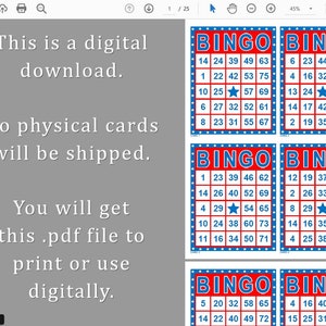 Patriotic Bingo, 100 Cards, Pdf Download, 1, 2, and 4 per Page, Instant ...