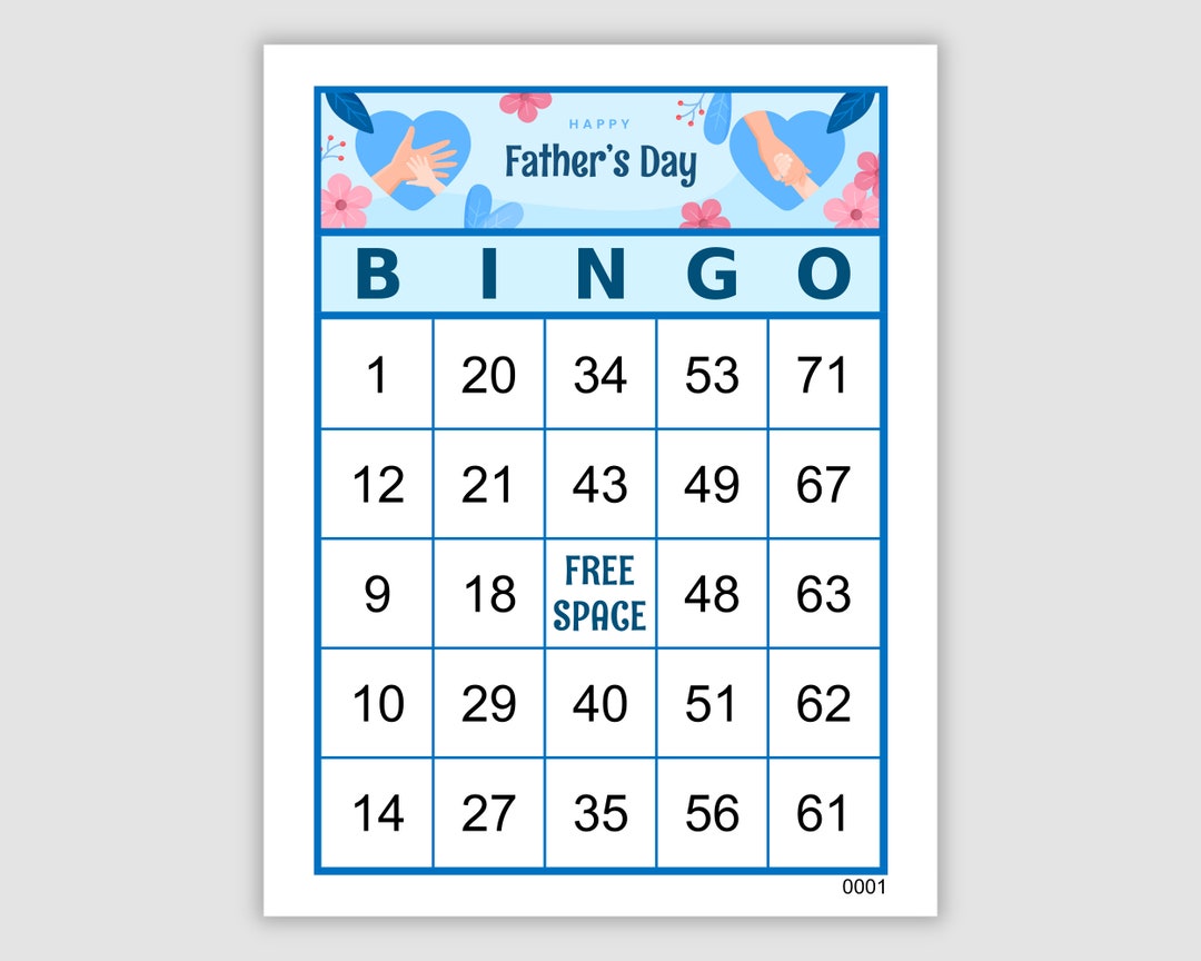 1000 Father's Day Bingo Cards Pdf Download, 1, 2, and 4 per Page, Blue ...