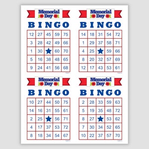 100 Memorial Day Bingo Cards, Pdf Download, 1, 2, and 4 per Page ...